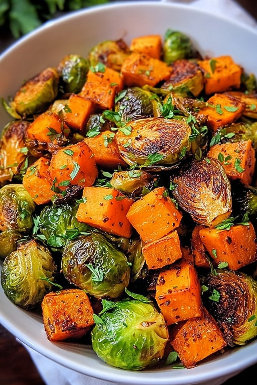 brussel sprout recipes Crispy Roasted Sprouts With Sweet Potatoes